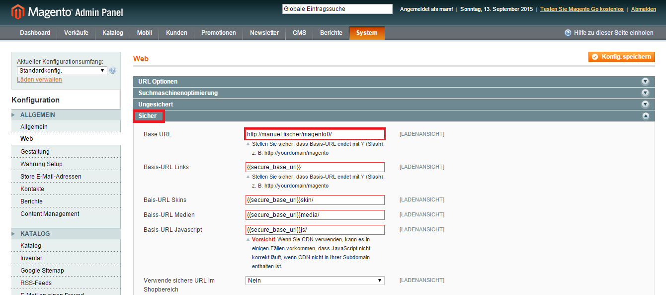 Magento Base-URLs ändern – Anwender und Entwickler Dokumentation